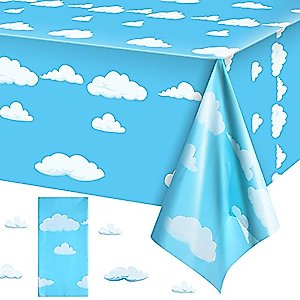 Blue Sky White Clouds Birthday Party Supplies Cartoon Story Tablecloth Party Table Cover Cartoon Table Banner for Baby Kids Shower Birthday Party Decorations, 54 x 108 Inch（1）
