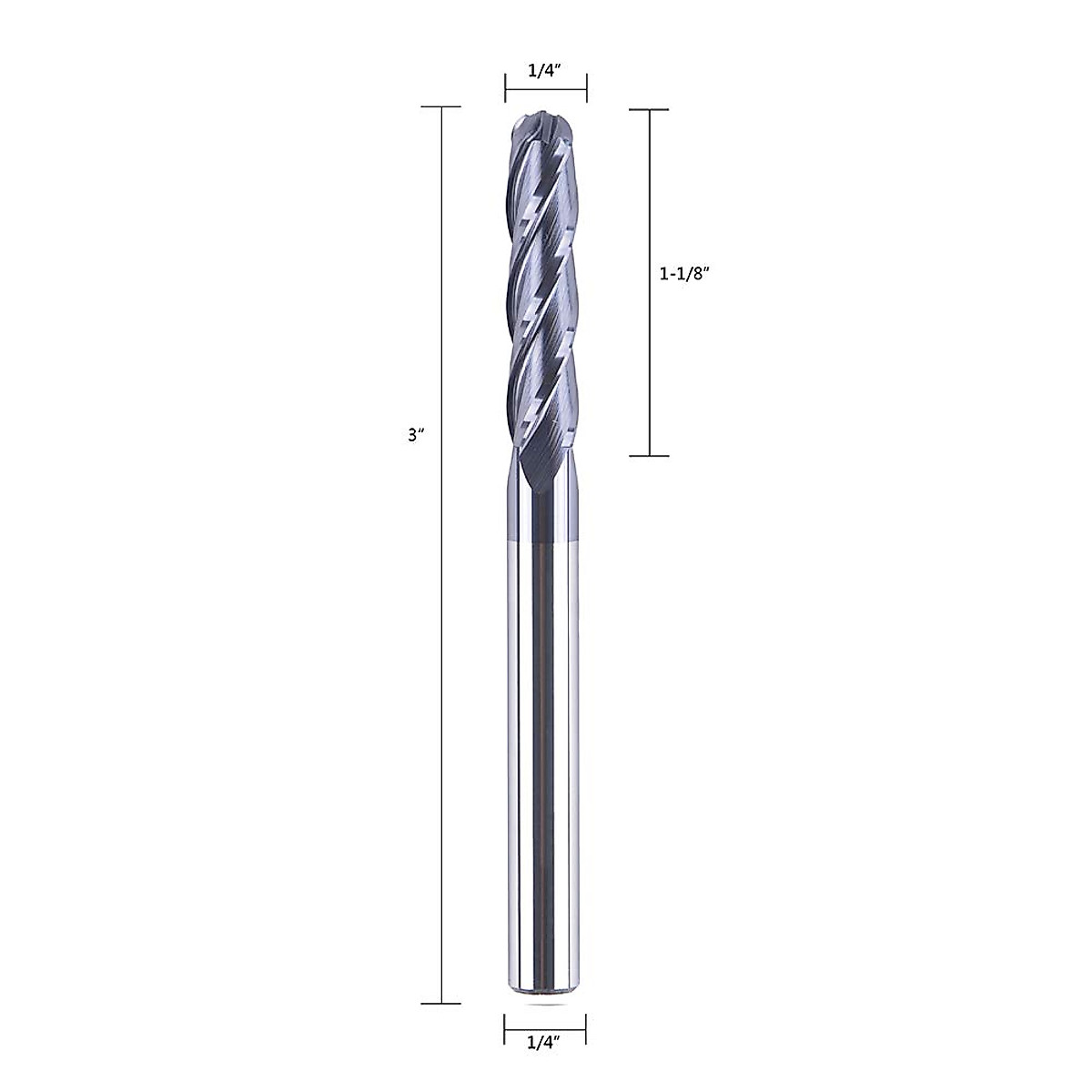 SpeTool 4 Flutes Ball Nose End Mill Solid Carbide CNC Router Bits 1/4 Inch Shank with 3 Inch Long Spiral Milling Tool