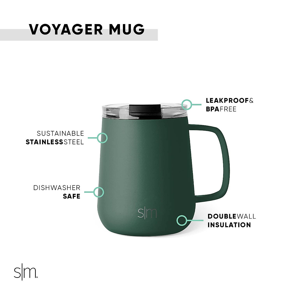 Simple Modern Travel Coffee Mug with Lid and Handle | Reusable Insulated Stainless Steel Coffee Tumbler Tea Cup | Gifts for Women Men Him Her | Voyager Collection | 12oz | Forest