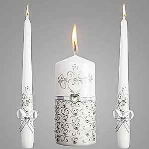 Unity Candles for Wedding Ceremony Set - 3 Pcs 6" Pillar & 2 10" Tapers Candles - Unity Decorative Wedding Candle White Ceremonial Candles - Wedding Table Centerpiece - Velas Decorativas para Boda