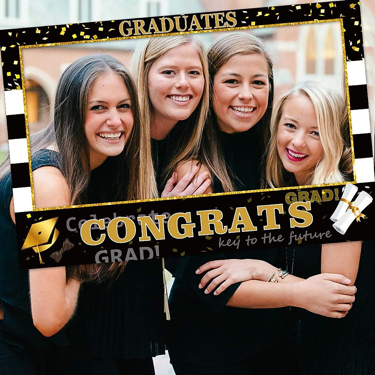 2024 Graduation Photo Props Frame Black and Gold Large Size High School College Graduation Selfie Favors Decorations