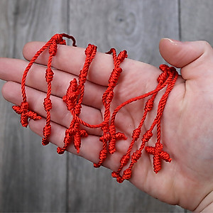Needzo Red Knotted Rosary, Durable Twine Prayer Bracelet, Catholic Cord Jewelry Confirmation Keepsake Gift, 8 Inches Adjustable (Pack of 3)
