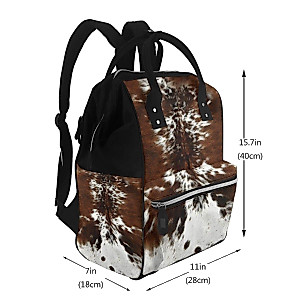 Tri Color Brown Cowhide Print Diaper Bag Backpack, Baby Nappy Storage Travel Bag