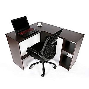 FurnitureR Computer Desk with Bookshelf Industrial Style Study Table Computer Gaming Desk with Storage, Wooden L-Shaped Corner Desk Save Space for Home Office, Brown