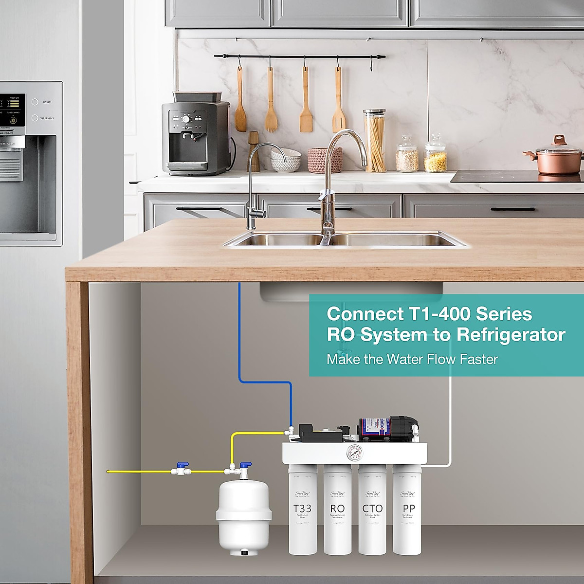 SimPure Small Water Pressure Tank for Tankless Reverse Osmosis System, RO Water Storage Tank with Fittings for Refrigerator, Ice Maker, Suitable for 1/4" and 3/8" Water Pipes, HYRO-1.0