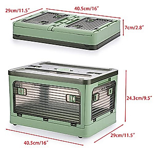 BTSKY 2 Pack Clear Plastic 4 Doors Collapsible Storage Bins with Lid & Wheels 20 L Foldable Lidded Storage Box Multifunctional Stackable Folding Organizer Cube for Camping Clothes Toys Snacks Storage Box Container (Green)