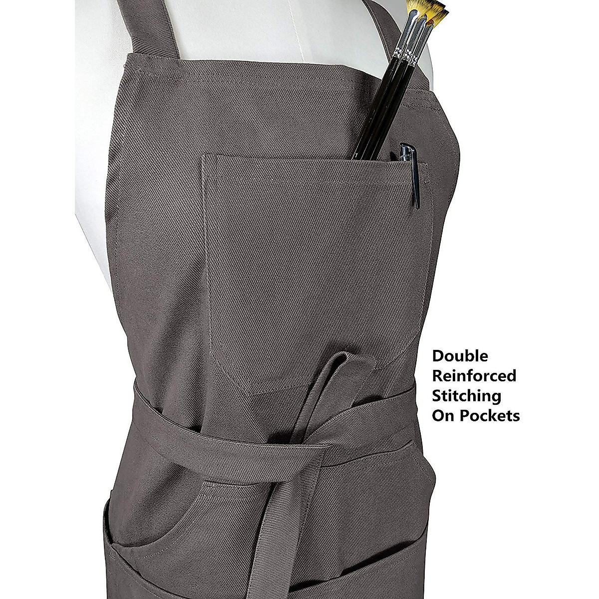 Sturdy Thick Professional Artist Apron, Cross Back + Fasten/Quick Release Buckle + 6 Pockets with 1 Zipper Pocket + 2 Towel Loops For Artist Kitchen, Adjustable M to XXL, 27"X31" - 100% Cotton Canvas