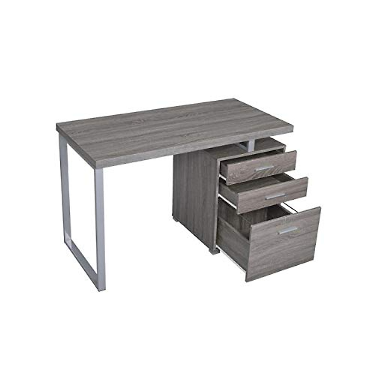 Coaster Home Furnishings Brennan Modern 3 Drawer Home Office Writing Computer Desk Silver Metal Frame Weathered Gray