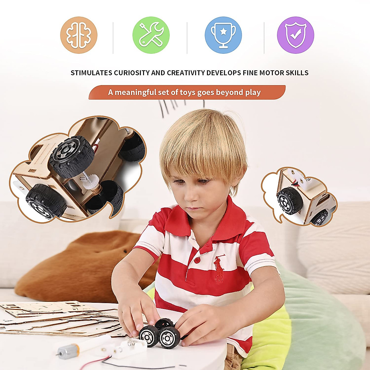 MONT PLEASANT 5 Set STEM Kit 3D Wooden Puzzles Building Assembly Kits Model Cars Science Experiment Projects for Kids DIY STEM Toys Educational Mechanical Construction Engineering Set for Boys Girls