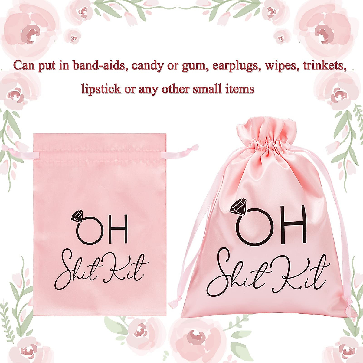 Whaline 10Pcs Wedding Hangover Kit Bags Pink Bachelorette Party Favor Hangover Kit Bags Large Drawstring Gift Wrap Bags Survival Recovery Kit Bags for Wedding Bridal Shower Party Favors, 6 x 8 Inch