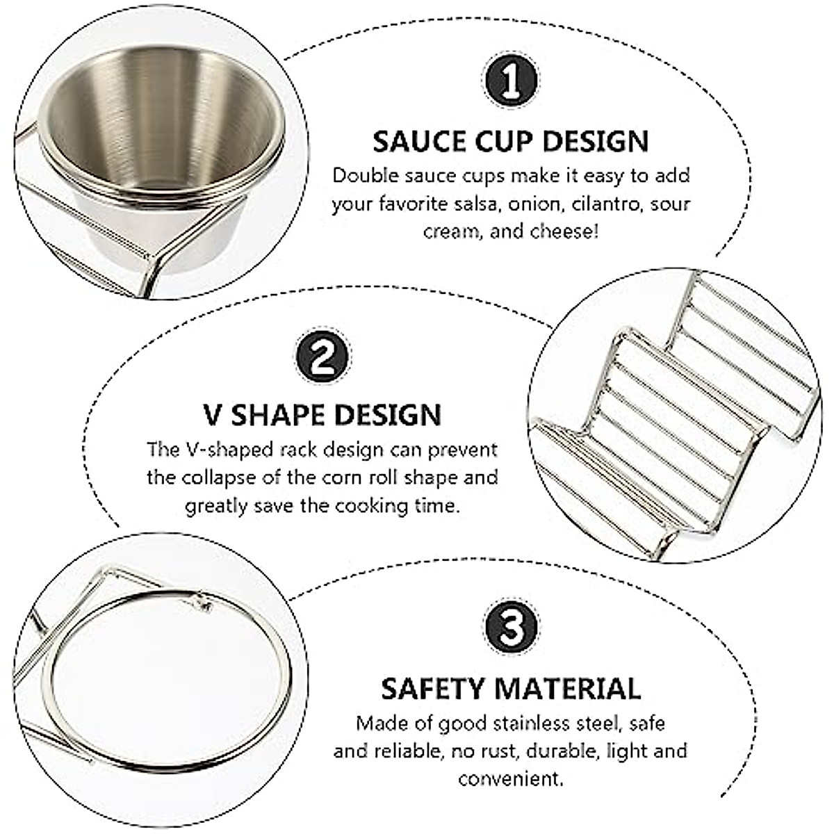 BESTonZON Taco Holder Stand with Salad Cups Stainless Steel Burritos Tortilla Cooling Stand Rack Taco Shell Holder Stand on Table Mexican Pancake Rack for Kitchen Restaurant