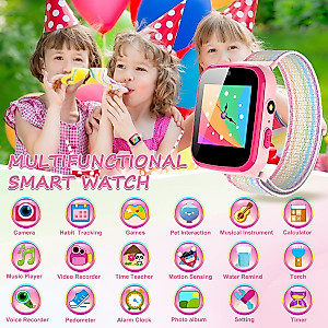 Vakzovy Smart Watch for Kids Gift for Girs Toys Age 6-8, with Video Camera Music Audiobook Games Kids Watches for Girls Ages 8-10 Educational Birthday Gifts for 5 6 7 8 9 10 Year Old Girls