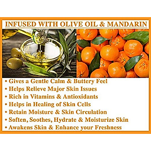 Olivia Care Bath & Body Bar Mandarin Soap 4 Pack Gift Box Organic, Vegan & Natural Contains Olive Oil Repairs, Hydrates, Moisturizes & Deep Cleans Good for Sensitive Dry Skin Made in USA