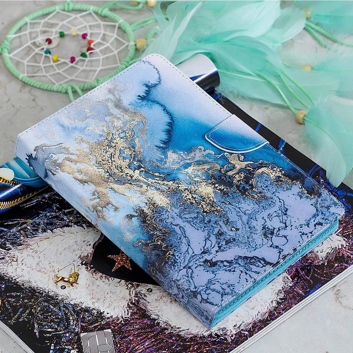 Universal Case for 6.5-7.5'' Tablet, Newshine Colorful Wallet Stand Cover for 7.0'' Samsung Galaxy Tablet, Amazon Kindle Fire 7/HDX 7 and other Around 7 Inch Models - Blue Marble