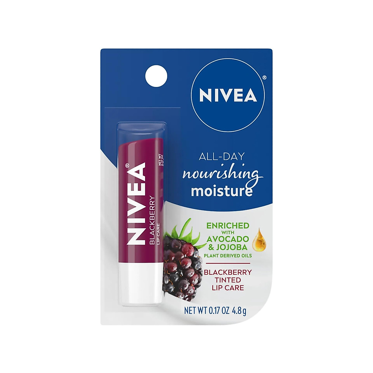 NIVEA Lip Balm, Blackberry Flavored Tinted Lip Balm Stick with Shea Butter and Jojoba Oil, 0.17 Oz, Pack of 1