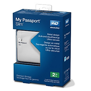 WD My Passport Slim 2TB Portable Metal External Hard Drive USB 3.0 with Auto Backup