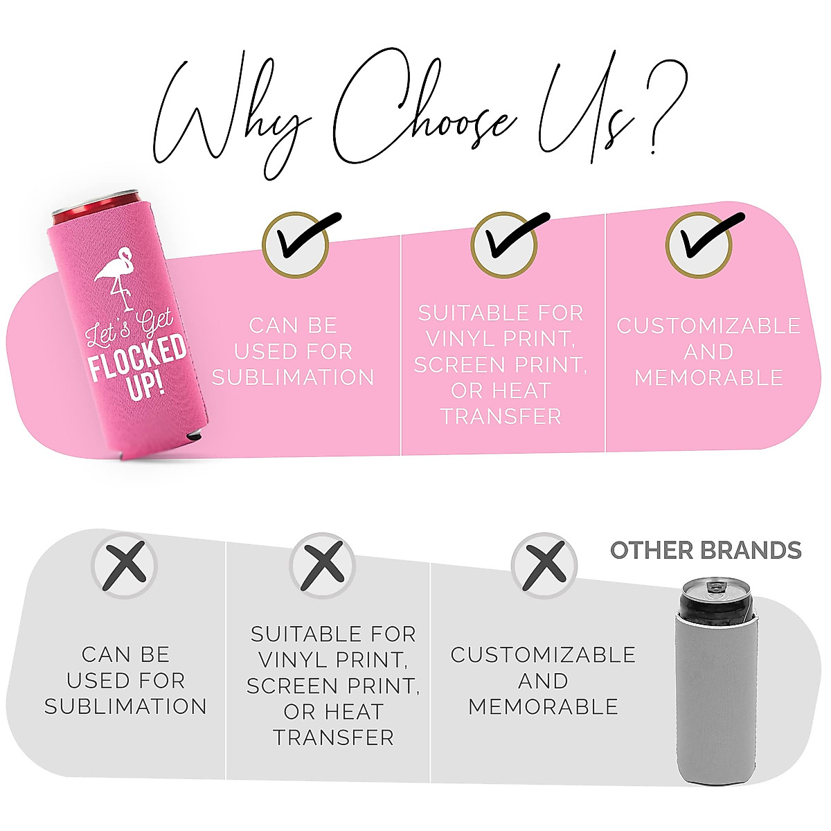 Let's Get Flocked UP!, Set of 12 Slim Pink and White Can Coolers Cups, Flamingo Can Coolers Perfect Flamingo Party Supplies, Bachelorette Party, and Bridal Showers