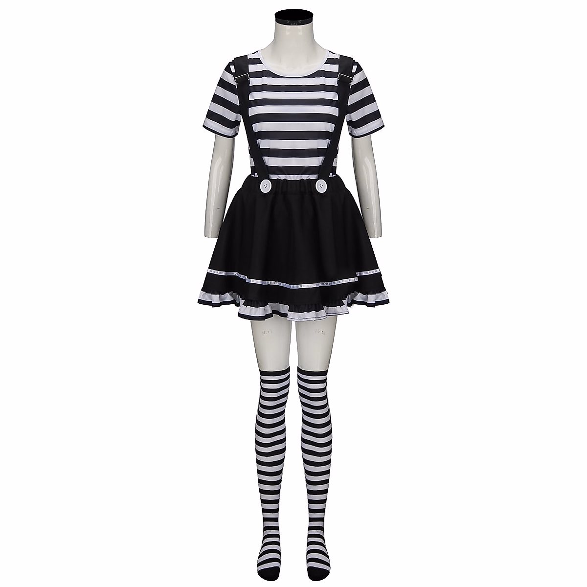 SOLOTIMES Adult Women French Mime Costume Outfit Girls Paris Artist Halloween Cosplay Shirt Dress Beret Socks Gloves Suit Set (Large)