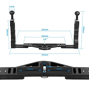 FEICHAO BQSZJ-3-B CNC Diving Handle Tray Upgraded Base Bracket Dual Handheld Hand Grip Rig Compatible for Action DSLR Camera Video Waterproof Case (Black)