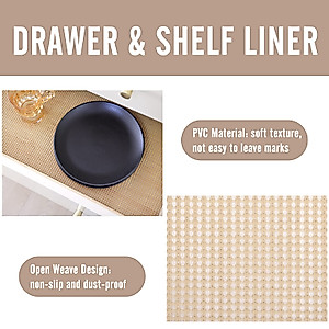 Moretoes Drawer and Shelf Liner, Non Adhesive 12 Inch x 10 FT Sustained and Strong Cabinet Liner Non Slip for Kitchen Cupboard Pantry Table Desk Storage Organizer (Beige)
