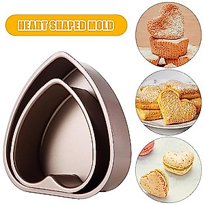 beyonday 2pcs Heart Shaped Cake Pan with Removable Bottom, 6+8 inch Carbon Steel Cake Tray for Wedding Birthday Anniversary, Kitchen Baking Bread Cheesecake Non-stick Cake Mold (Gold)