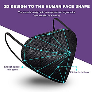 KN95 Face Mask 50 Pack, Individually Wrapped, Black Disposable Face Masks, 5-Ply Protection against PM2.5 Breathable Comfortable Safety Mask with Over 95% Filtering
