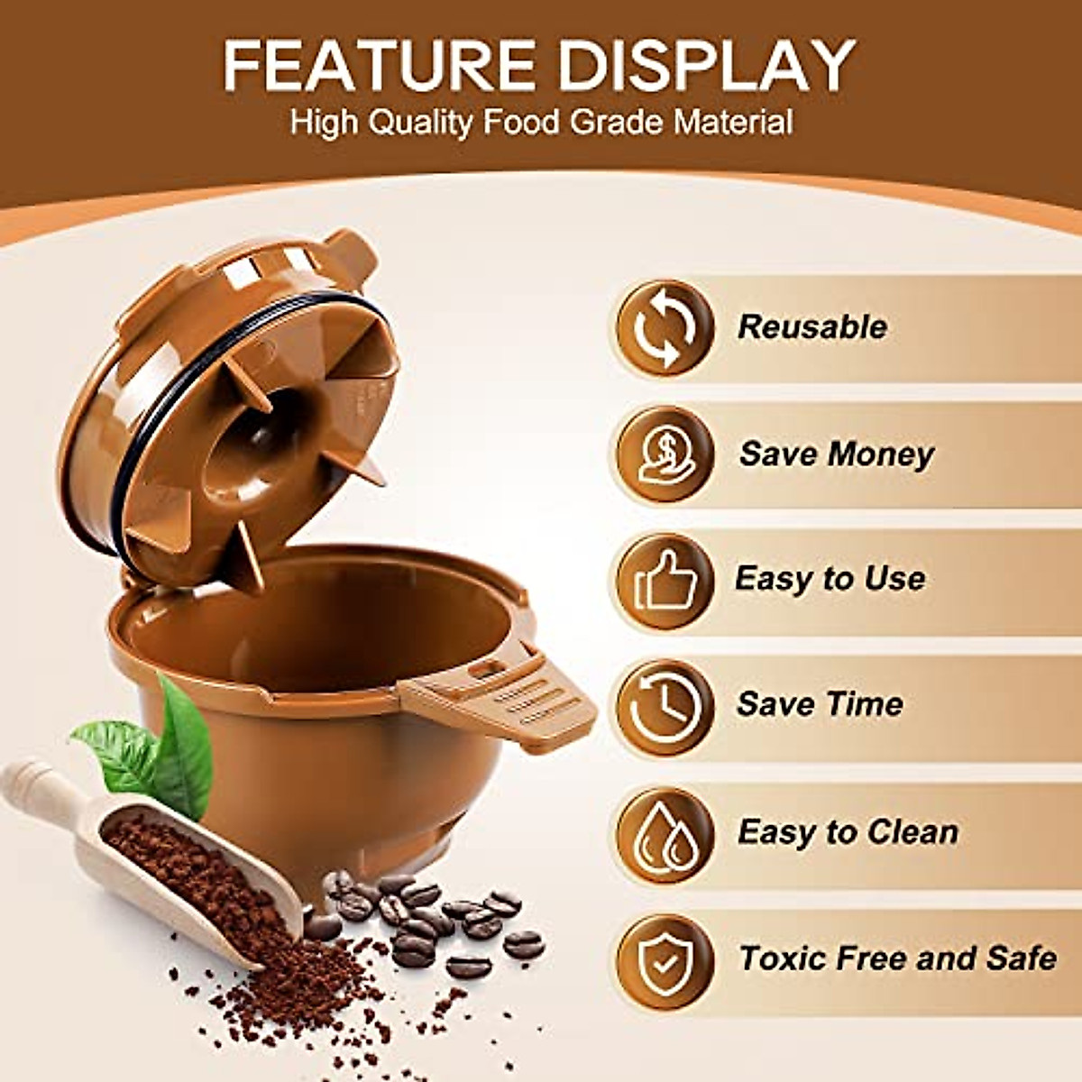 KEEPOW Reusable Single Serve Coffee Filter Coffee Brew Basket for Hamilton Beach FlexBrew Coffee Maker Models 49974 49975 49976 49979 49950 49966 49957 49954 49947 49940 Filter Part, 2 Pack, Brown