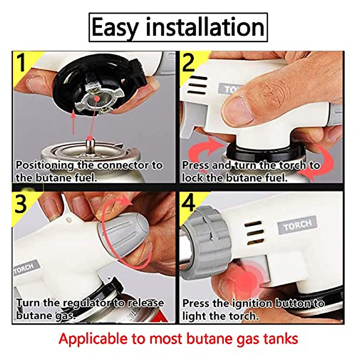 Electronic ignition Butane Torch - Culinary Torches Chef Cooking Professional Adjustable Flame for BBQ, Baking, Jewelry (gas Not Included)