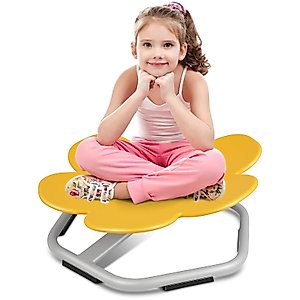 GCCSJ Kids Sensory Swivel Chair, Autism Kids Swivel Chair, Petal Sit and Spin Seat Balance Chair Indoor for Child Age 3+, Regulating Toddler’s Body Balance, Yellow Metal Base Non-Slip