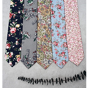 BELLUNO Floral Skinny Tie for Men, Slim Flower Tie for Wedding, Activities, Gift Box-Beige Blue