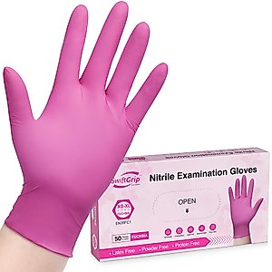 SwiftGrip Powder-Free Nitrile Gloves, X-Small, 50ct Box - 3-mil, Disposable, Latex-Free, for Kitchen, Cleaning, Estheticians, Hair Stylist - Pink/Fuchsia