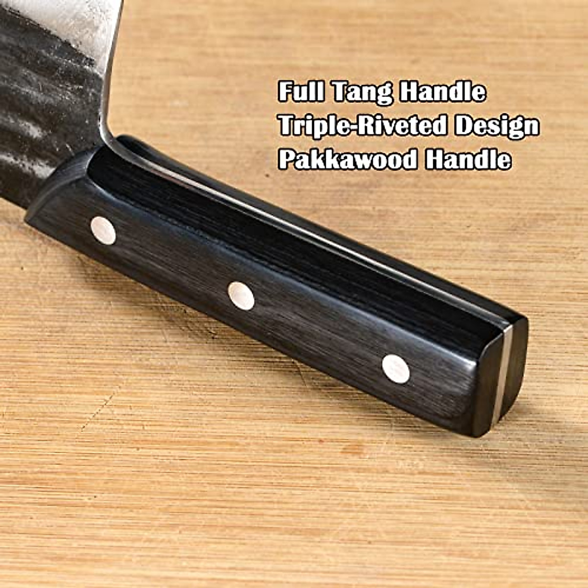 HDMD Cleaver Knife Meat Cleaver Knife for Meat Cutting, Real Hand Forged Knife High Carbon Steel Knife, Butchers Knife Meat Knife for Home and Outdoor Camping, BBQ