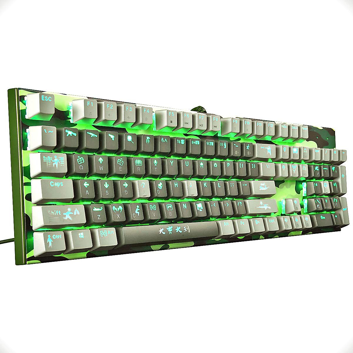 Merdia Mechanical Gaming Keyboard Wired Backlit OUTEM Black Switch Keyboard Full Size 104 Keys US Layout-Camouflage