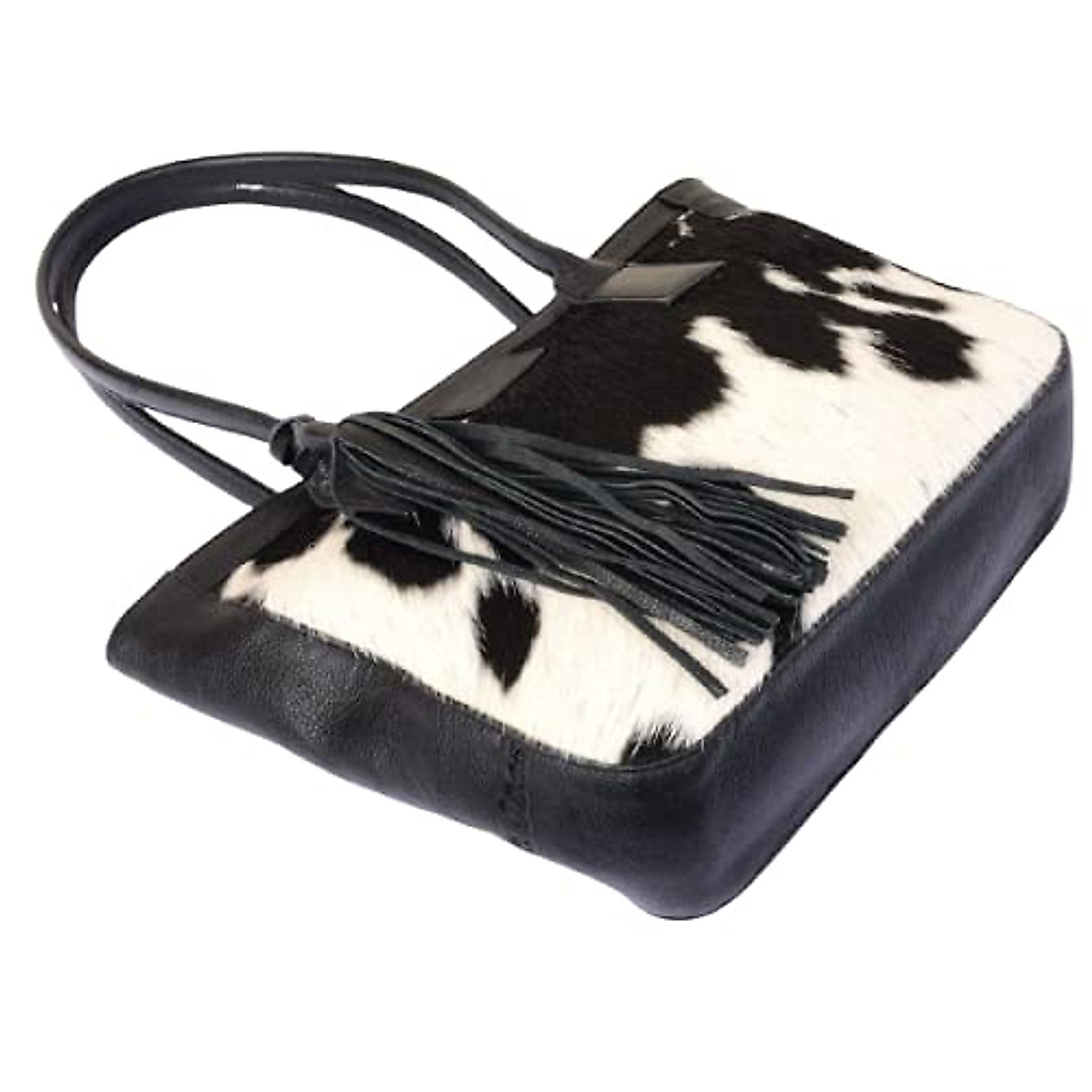 Exotic Cowhide Tote Bag Hair on black white Cowhide Women Purse Shoulder Bag (Brown)