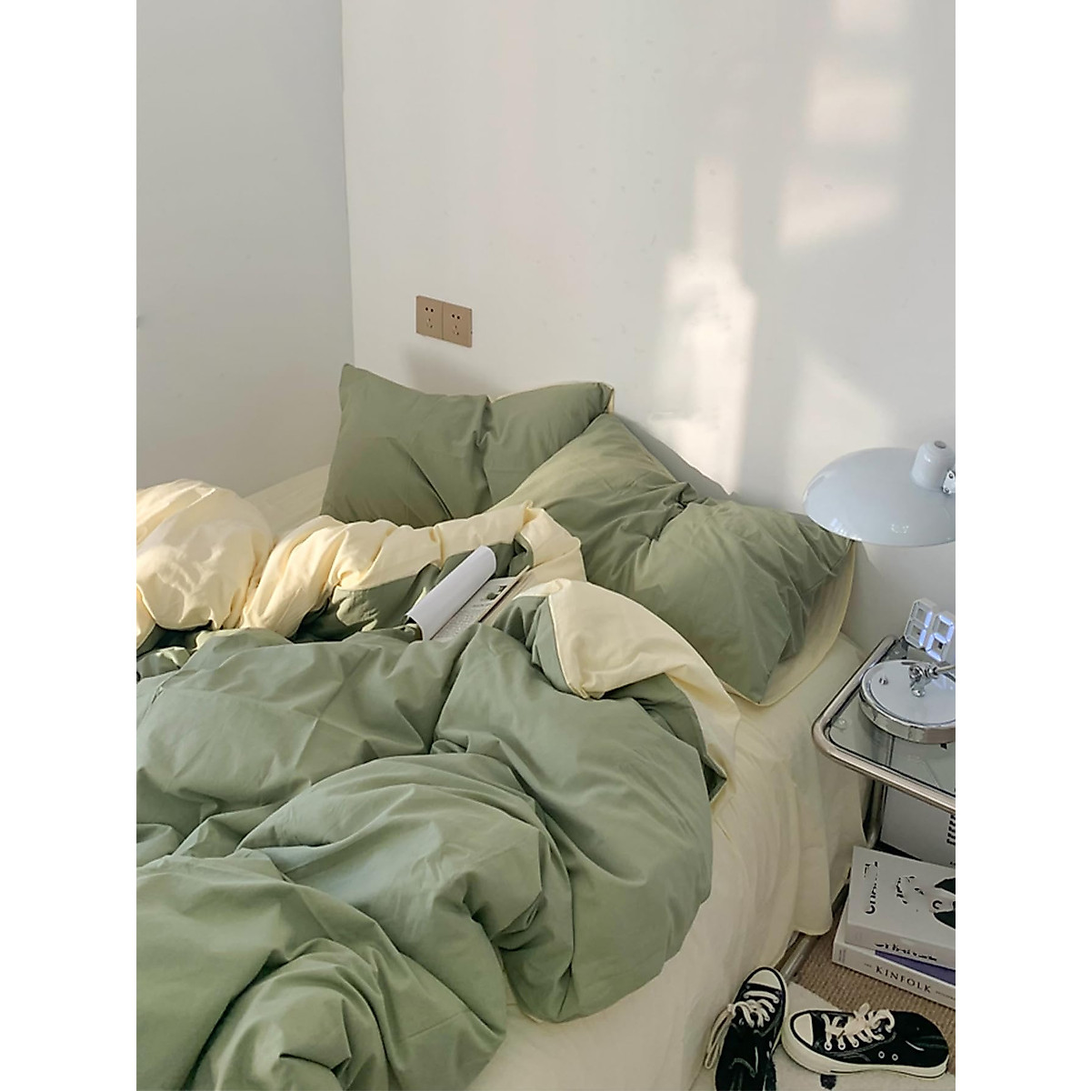 QWINEE 3Pcs Two Tone Duvet Cover Set,Soft King Queen Twin Size Bedding Duvet Covers Set Include 1 Duvet Cover with Zipper Closure & 2 Pillow Case,Comforter Not Included Multicolor A Full