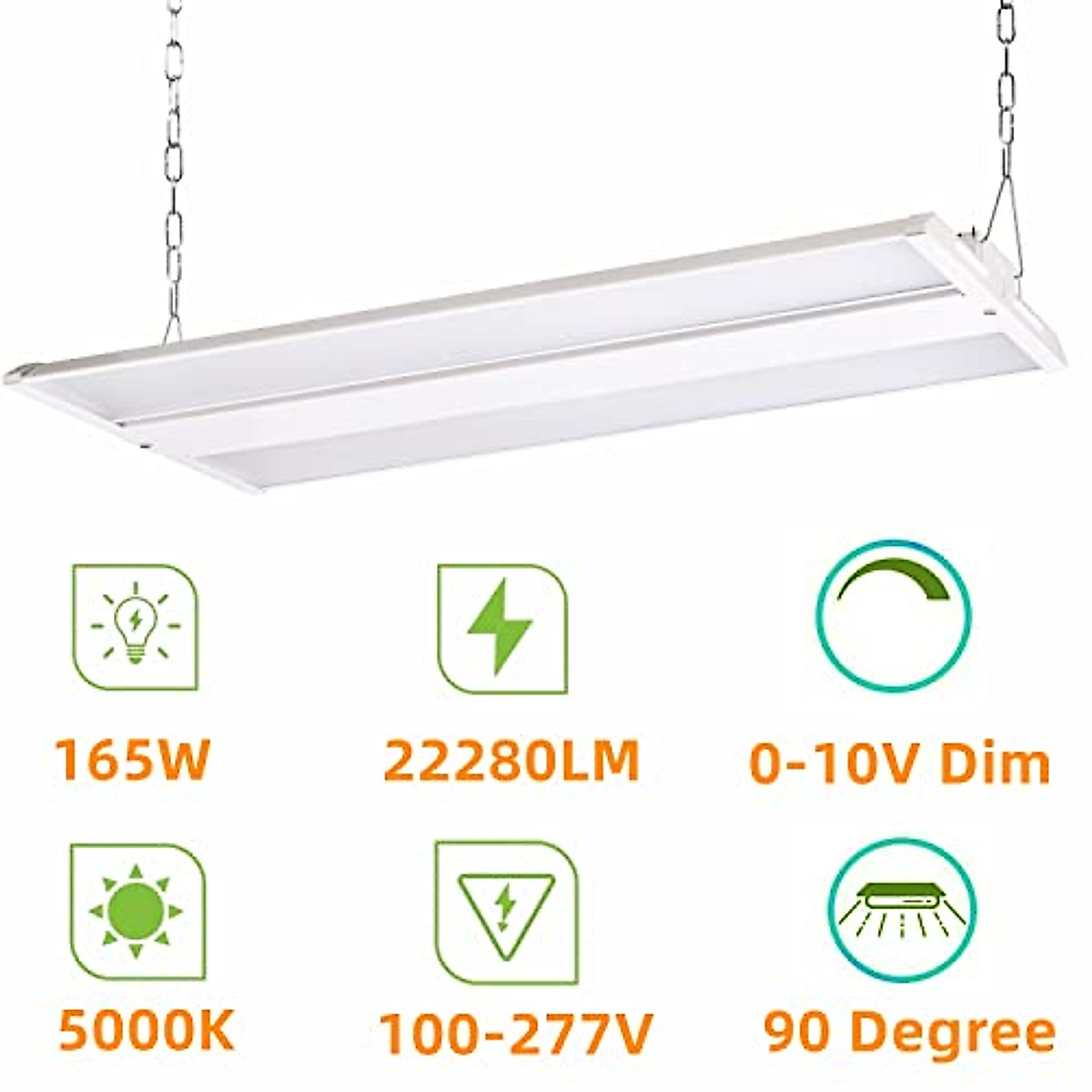 165W LED Linear High Bay Light Fixture, 2FT 22280LM(135LM/W) 5000K Daylight LED Workshops Light,100-277V, 0-10V Dimmable UL/DLC Warehouse Lighting for Exhibition Hall, Supermarkets, 5 Years Warranty