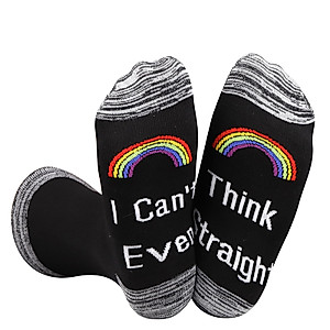 LEVLO Rainbow LGBT Lesbian Gay Pride Socks I Can't Even Think Straight Cotton Socks Birthday Present (2 Pairs/Set-Mid Calf - 1)
