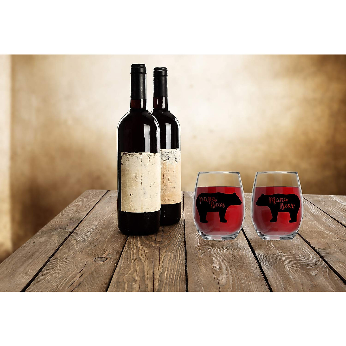Mama Bear, Papa Bear - 15oz Crystal Wine Glasses - Couples Stemless Wine Glasses – His And Hers Gifts Ideas For Anniversary, Weddings, Bridal Showers