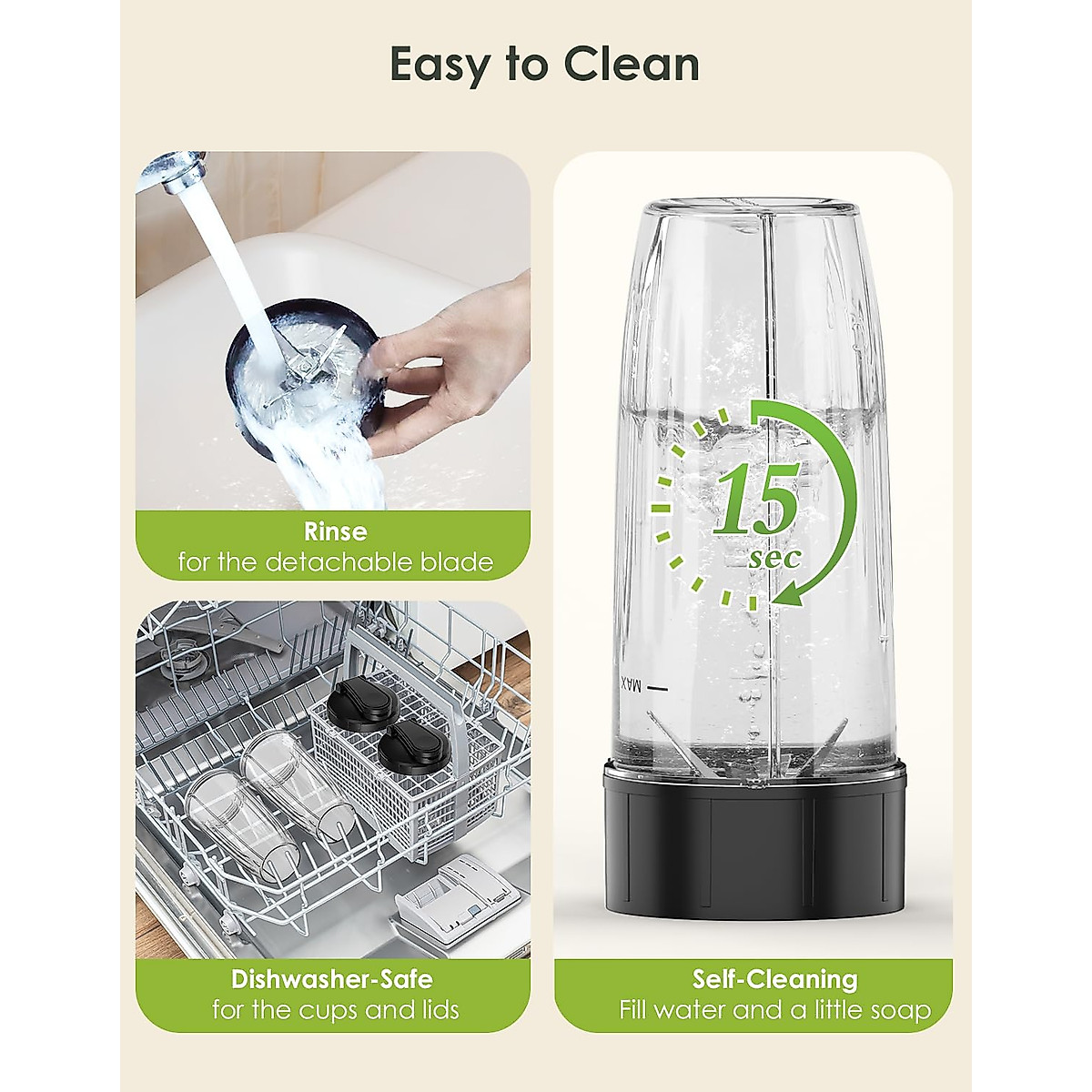 LAMPICK Smoothie Blender, 1100W Personal Blender for Shakes and Smoothies, Blenders and Grinder Combo for Kitchen with 2*27 Oz To-Go Cup & 10 Oz Grinding Cup for Protein Shake, Baby Food, Frozen Drink