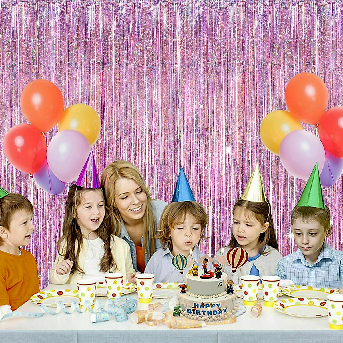 Anwyll Pink Metallic Foil Fringe Backdrop Curtains,2Pack Tinsel Curtain Party Streamers Photo Backdrop for Birthday Decoration,Glitter Pink Backdrop for Wedding Graduation Bachelor Party Decorations