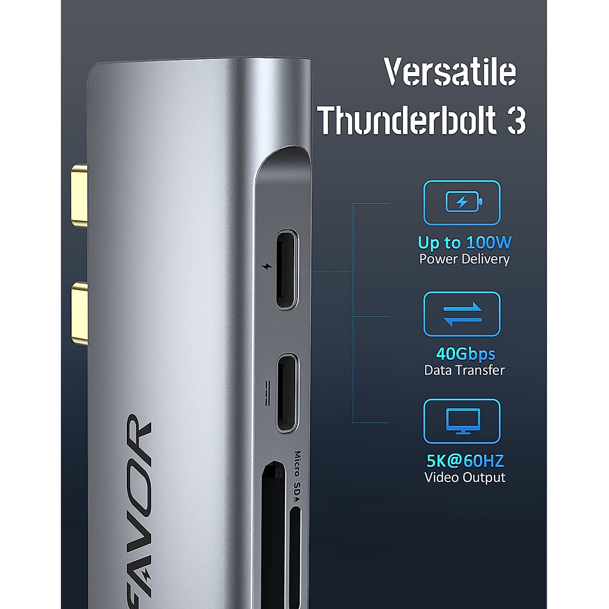 LIKFAVOR USB C Hub, 7-in-2 Type-C Docking Station, USB to HDMI Dongle for MacBook Pro/Air, PD 3.0 Charging, Multiport Adapter with 4K HDMI, SD/TF, and Thunderbolt 3 100W, 40Gbps Data Transfer