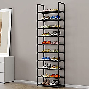LINZINAR Shoe Rack Organizer 10 Tier Space Saving Shoe Shelf Storage Sturdy Metal Shoe Tower for Closet Entryway Bedroom, Black