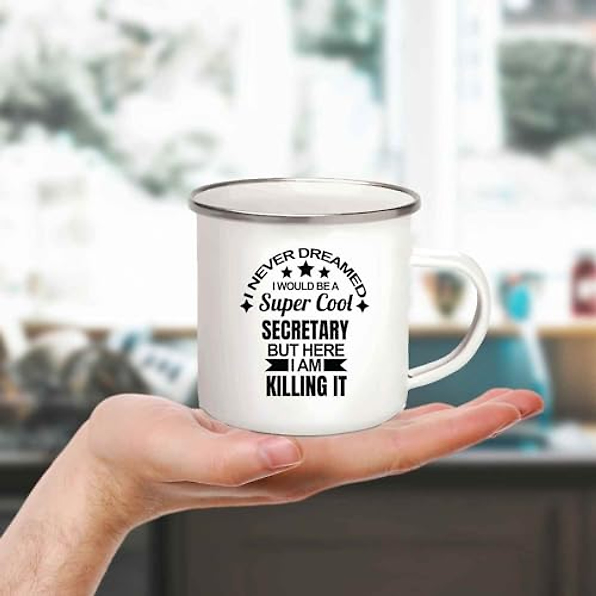 Humorous Gift Unique Office Professional Gift For Secretaries, Anniversary Surprise For Aunt - Killing It, Inspirational Quote On 12oz Enamel Silver Mug