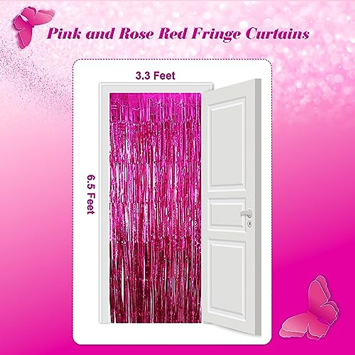 4 Pack 3.3×6.5 ft Pink and Rose Red Metallic Tinsel Foil Fringe Curtains Photo Booth Backdrop Decor Streamers Fringe Backdrop for Birthday Wedding Engagement Baby Shower Holiday Party Decorations