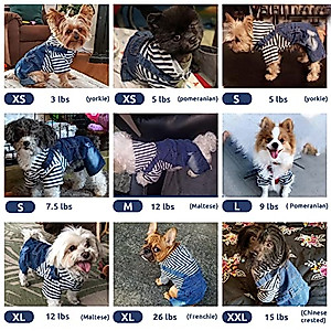 DOGGYZSTYLE Small Dog Hoodie Clothes Cute Stripe Shirts Denim Jumpsuit One-Piece Outfit for Small Medium Dogs Cats Boy Girl Chihuahua Blue Jeans Overalls Puppy Costume (Blue,XS)