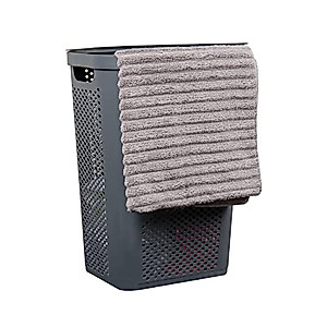 Mind Reader 60L Slim Laundry Hamper, Clothes Basket, Lid, Ventilated, Plastic, 17.25"L x 13.75"W x 23.5"H, Gray