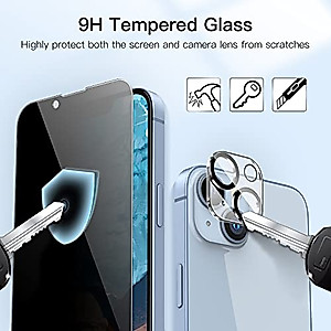 JETech Privacy Full Coverage Screen Protector for iPhone 14 Plus 6.7-Inch (NOT FOR iPhone 14 6.1-Inch) with Camera Lens Protector, Anti-Spy Tempered Glass Film, 2-Pack Each