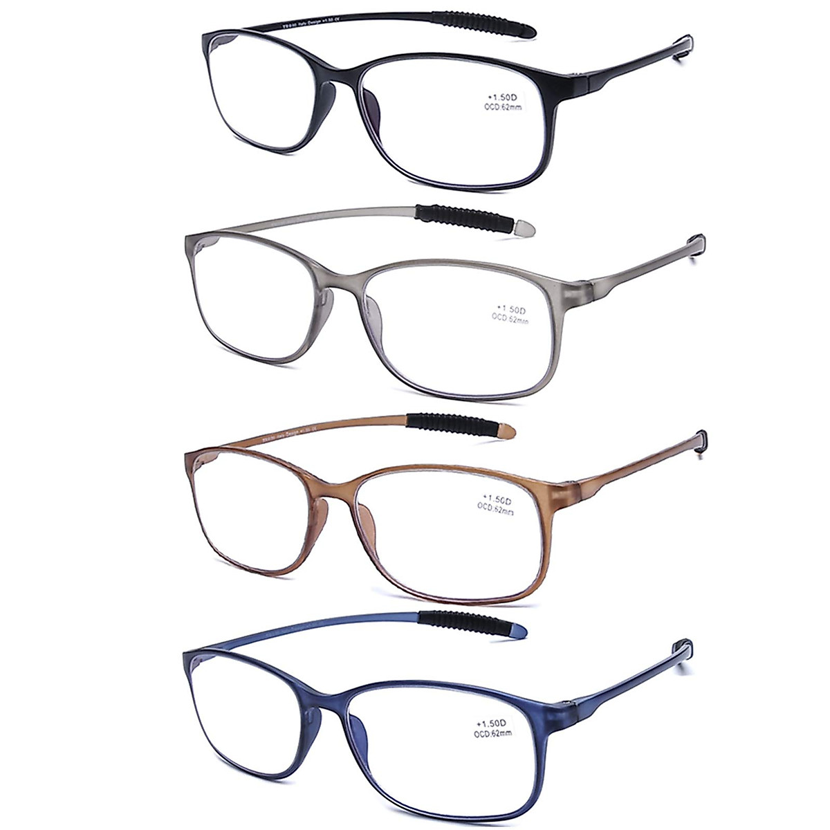 AQWANO Reading Glasses Men Women Computer Blue Light Blocking, 4 Pack Lightweight TR90 Flexible Frame Comfort Durable Readers Glasses, +1.25