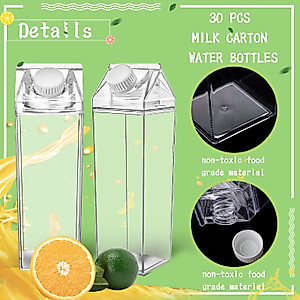 Foaincore 30 Pieces 17oz Milk Carton Water Bottles,clear Plastic Square Water Containers in Bulk, Leak Proof Portable and Reusable, for Outdoor Climbing Camping Fitness Gym Travel Sports, 7 Colors