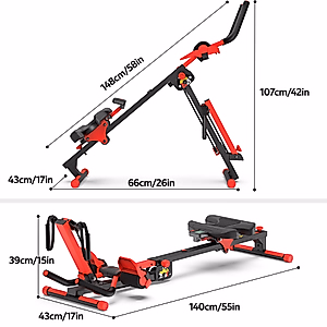 4 in 1 Rowing Machine with Adjustable Resistance Bands, Multifunction Rower Abdominal Fitness Equipment, Full Body Workout Machine for Home Gym